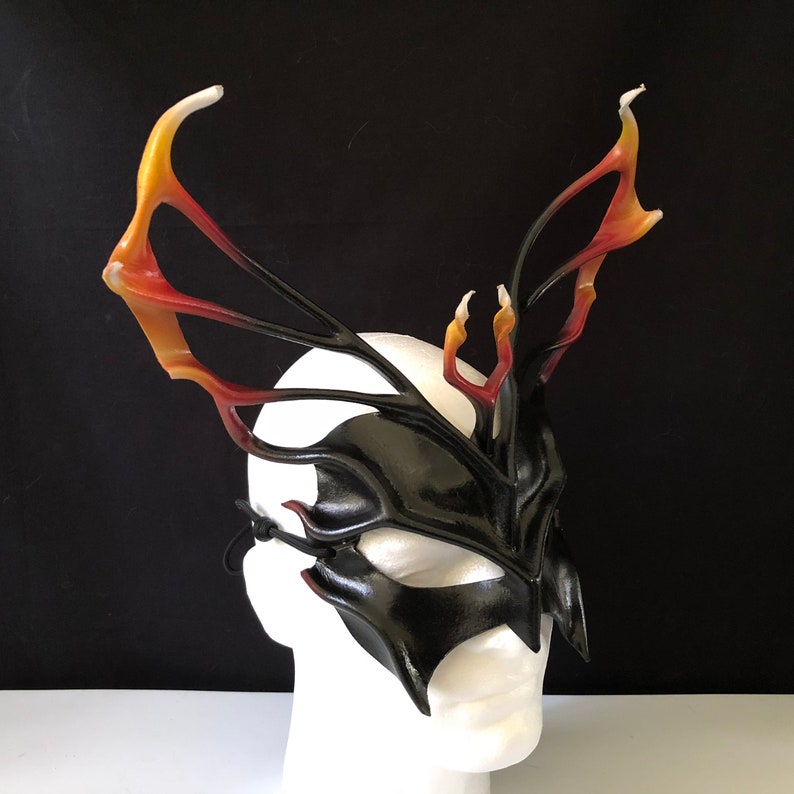 Fire Demon Mask - Leather Mask Demon Cosplay Mask Halloween Larp ...