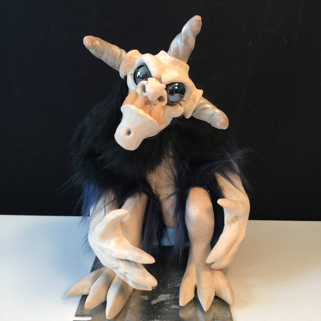 GARGOYLE Puppet Statue Fantasy Sculpture BLUE & BLACK Fur * Goth Statue ...
