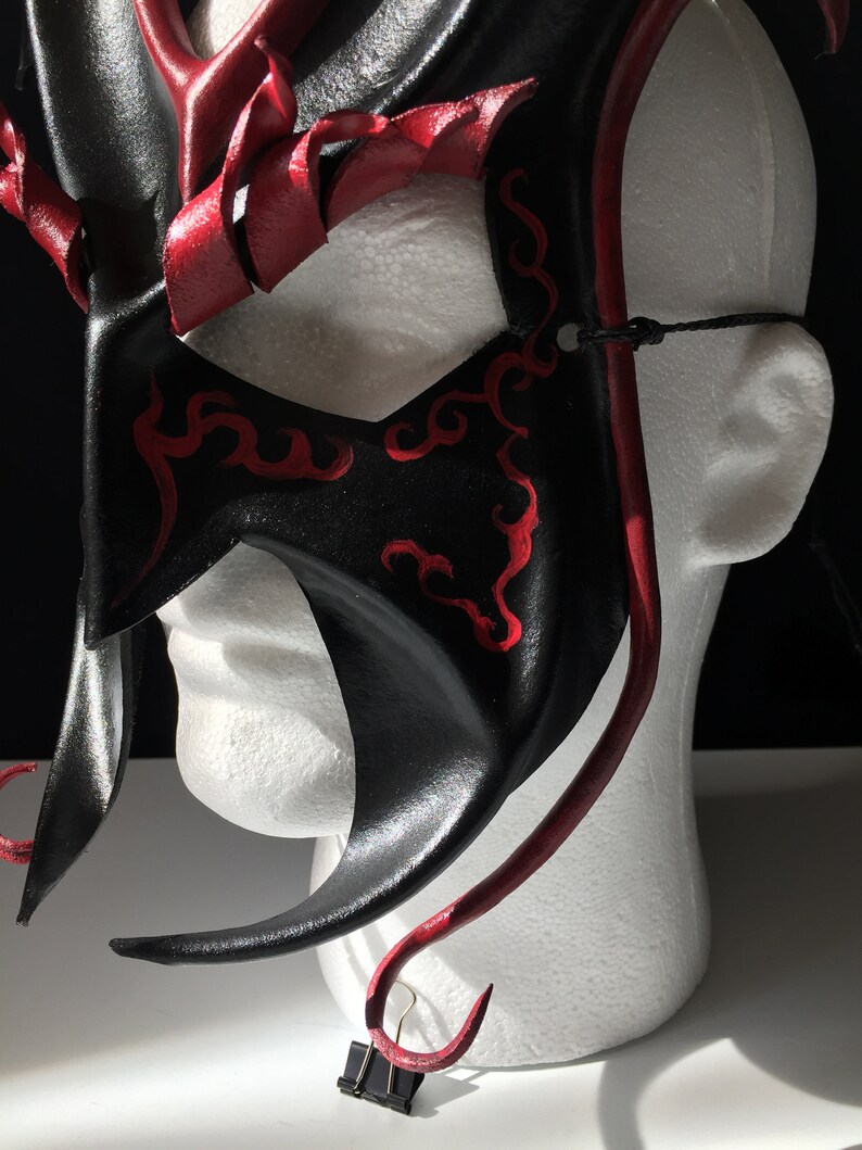 BLACK & RED Leather Mask Halloween Villian Festival Mask - Etsy