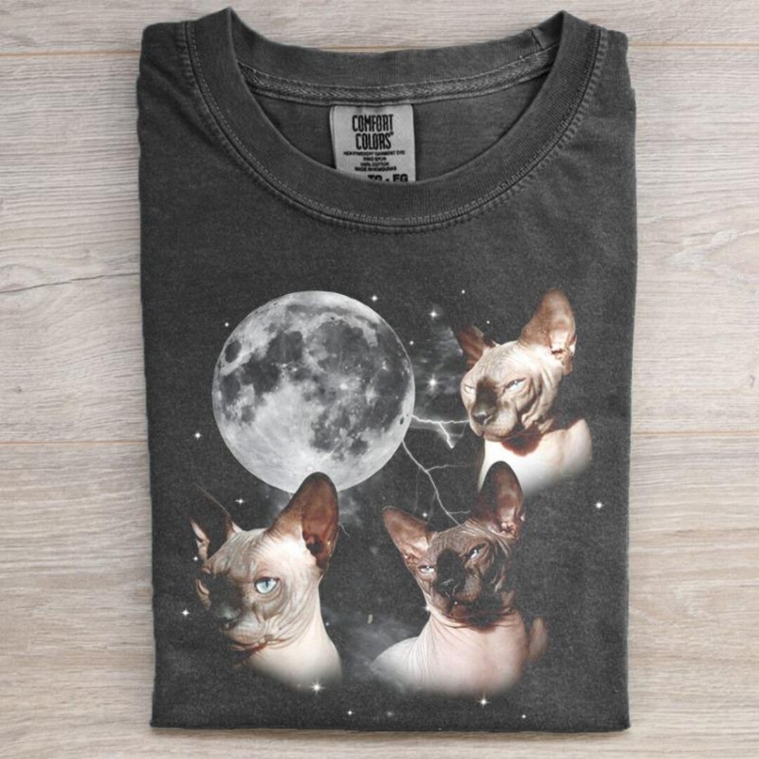 Three Sphynx Retro Graphic T-shirts, Sphynx Cat Moon T-shirt, Funny Cat ...