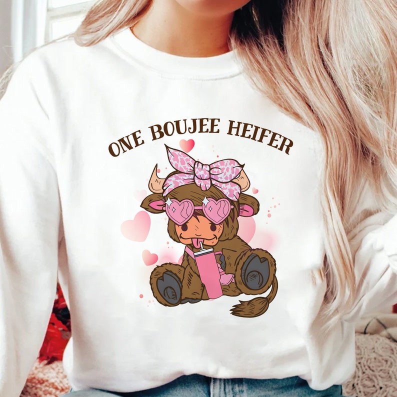 One Boujee Heifer PNG, Highland Cow Valentine Png, Valentine Day ...