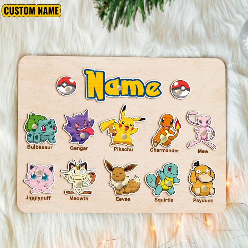 PKM Anime Busy Board, Pikachu Puzzle Piece, Personalized Name Puzzle ...