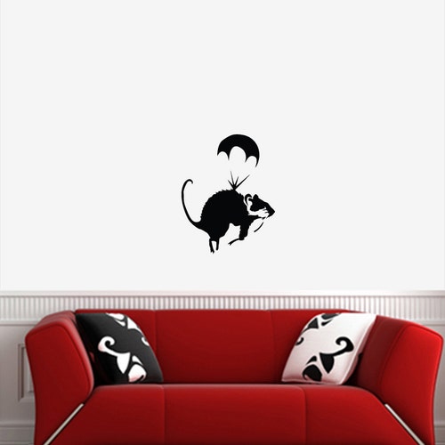 Banksy Parachute Rat Skirting Board Vinyl Sticker Black Wall | Etsy