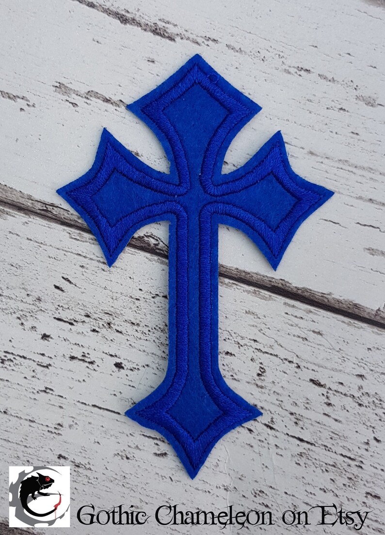 Blue Pink or Purple Crucifix Cross Embroidered Patch Applique Very ...