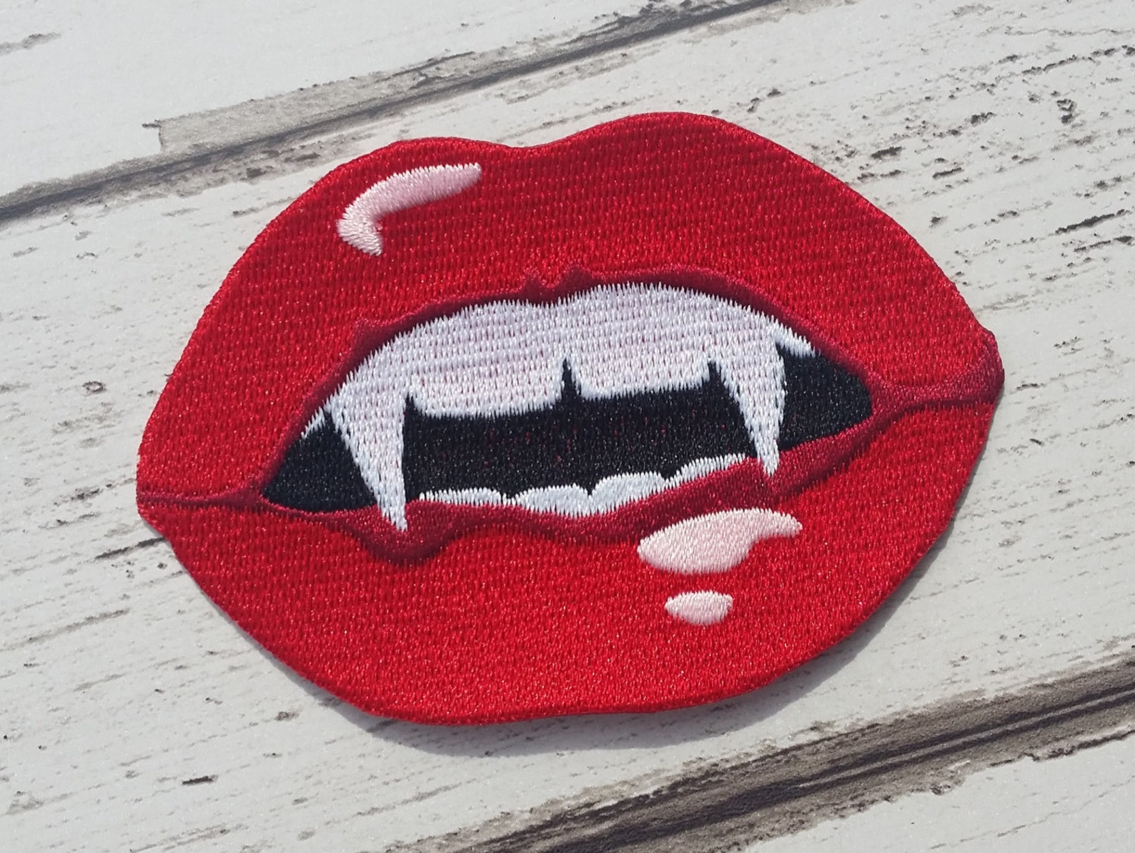 Red Lips & Vampire Teeth Embroidered Patch Applique Very - Etsy