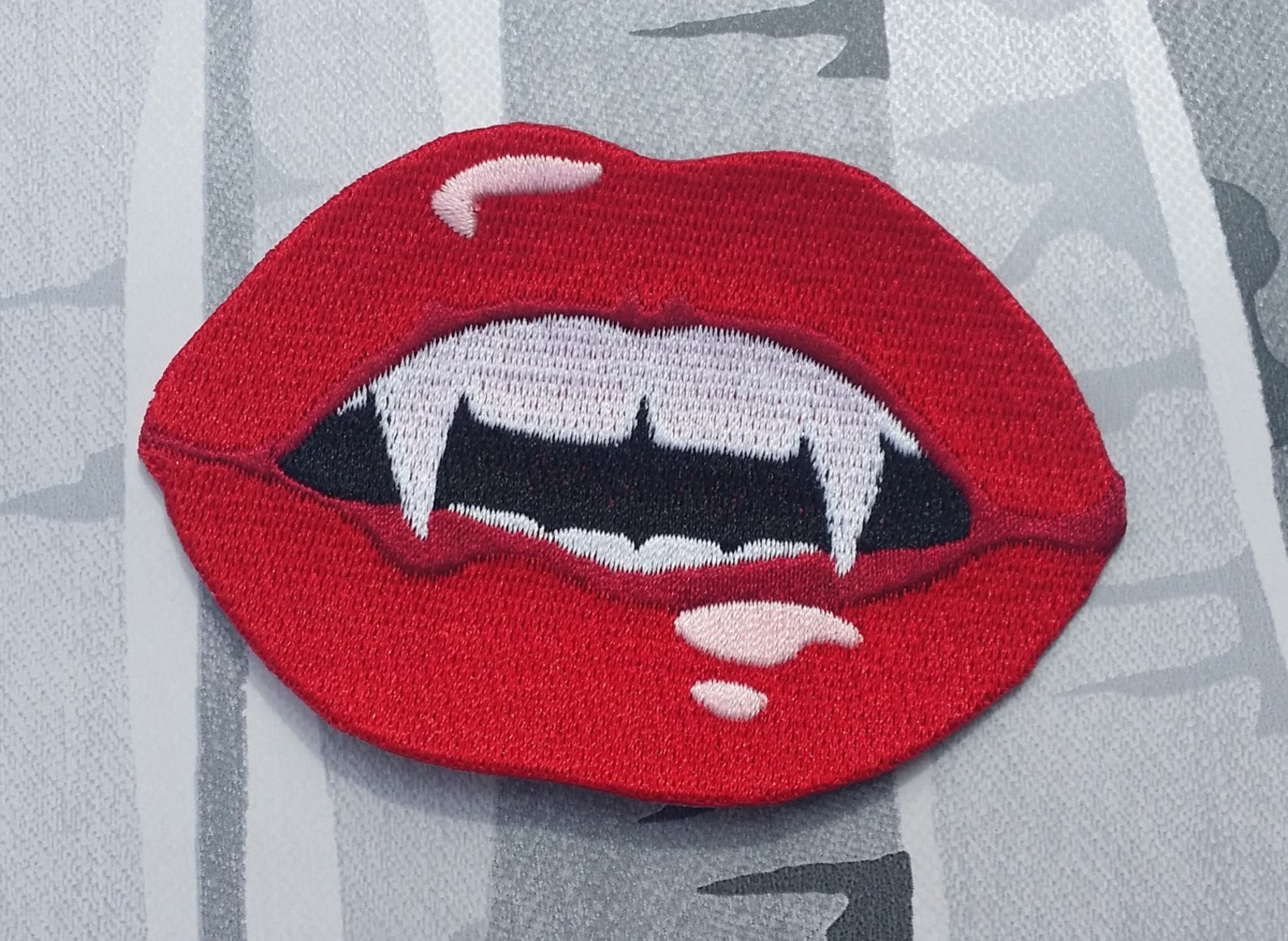 Red Lips & Vampire Teeth Embroidered Patch Applique Very - Etsy