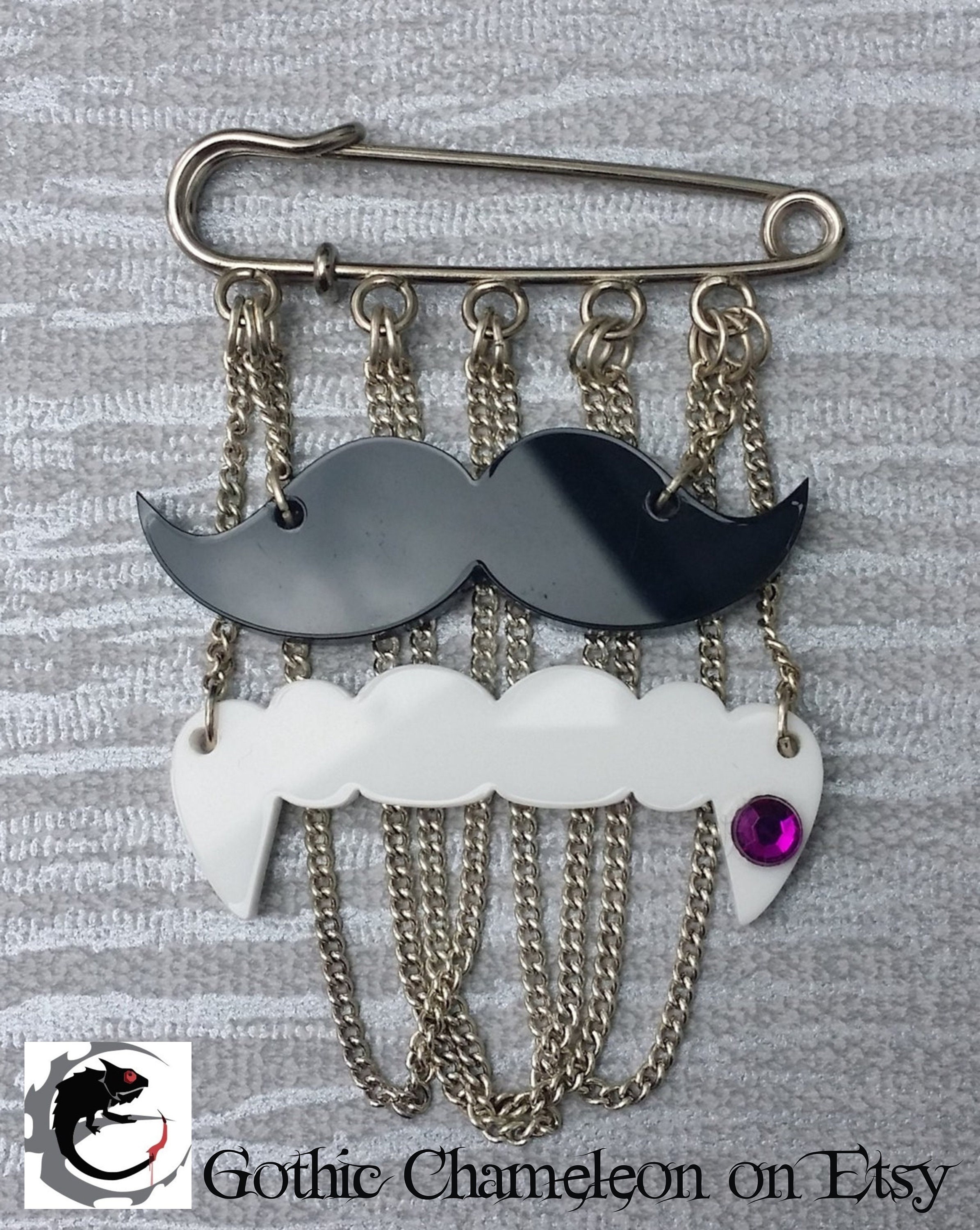 Vampire Teeth & A Black Moustache Acrylic Brooch Pin Badge | Etsy