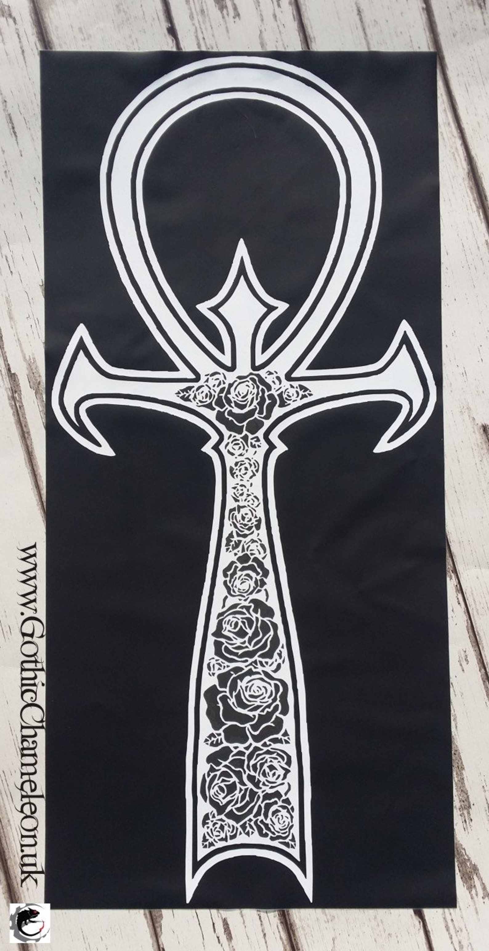 Very Large Black & White Ankh Embroidered Patch with Rose | Etsy