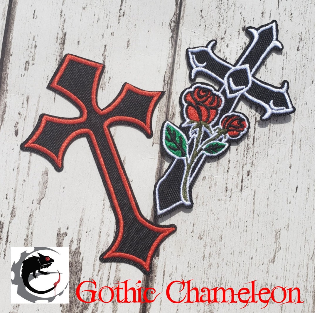 Red on Black White on Black Crucifix Cross Embroidered Patch Applique ...