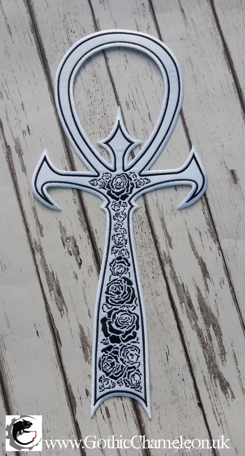 Very Large Black & White Ankh Embroidered Patch With Rose - Etsy