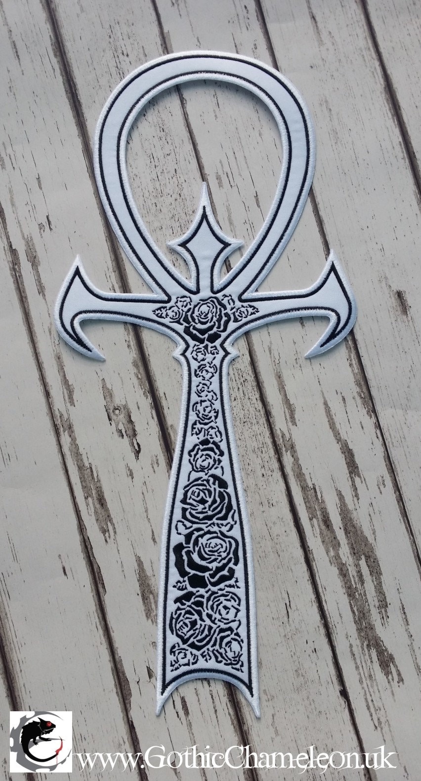 Very Large Black & White Ankh Embroidered Patch with Rose | Etsy