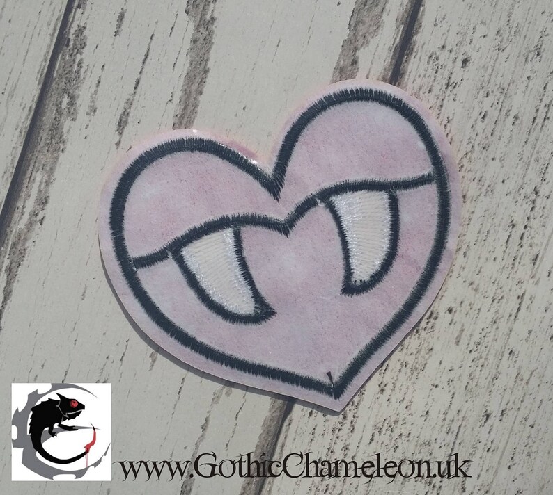 Pink Heart Lips & Vampire Teeth Embroidered Patch Applique | Etsy
