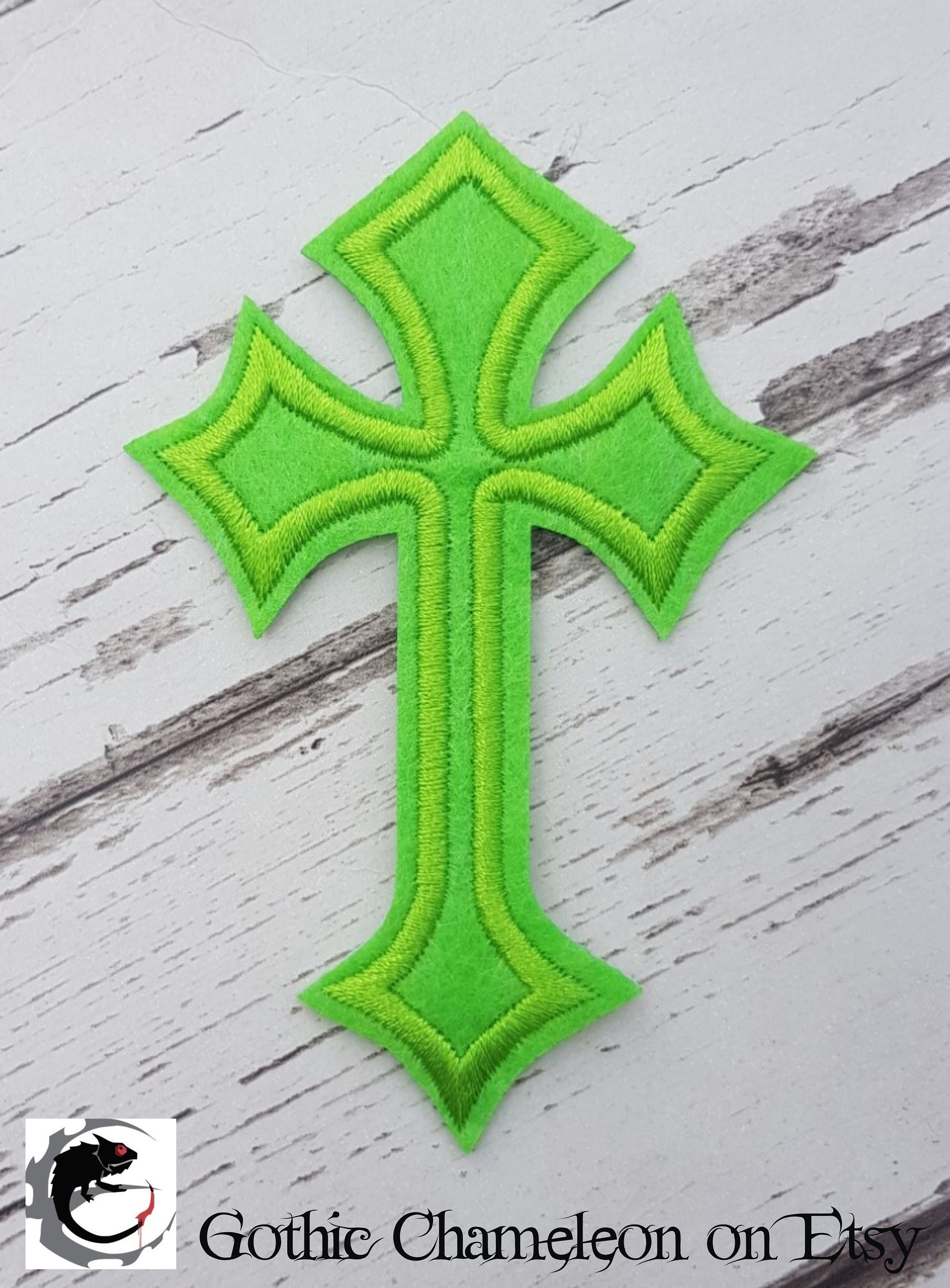 Bright Yellow Orange or Green Crucifix Cross Embroidered Patch | Etsy