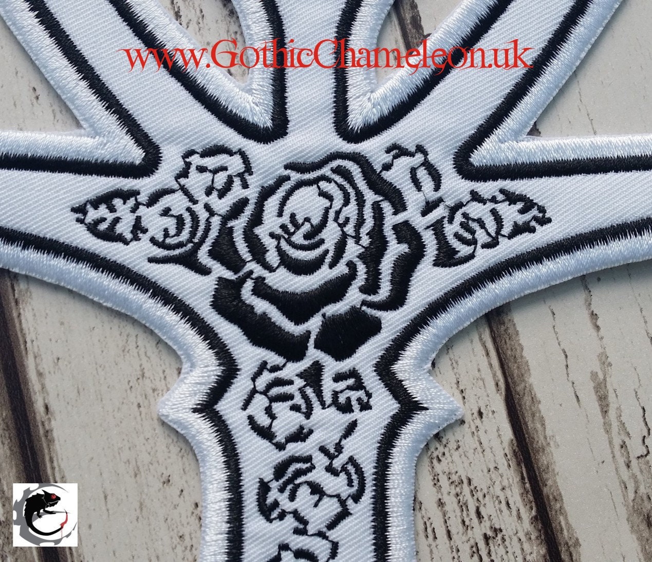 Very Large Black & White Ankh Embroidered Patch With Rose - Etsy UK