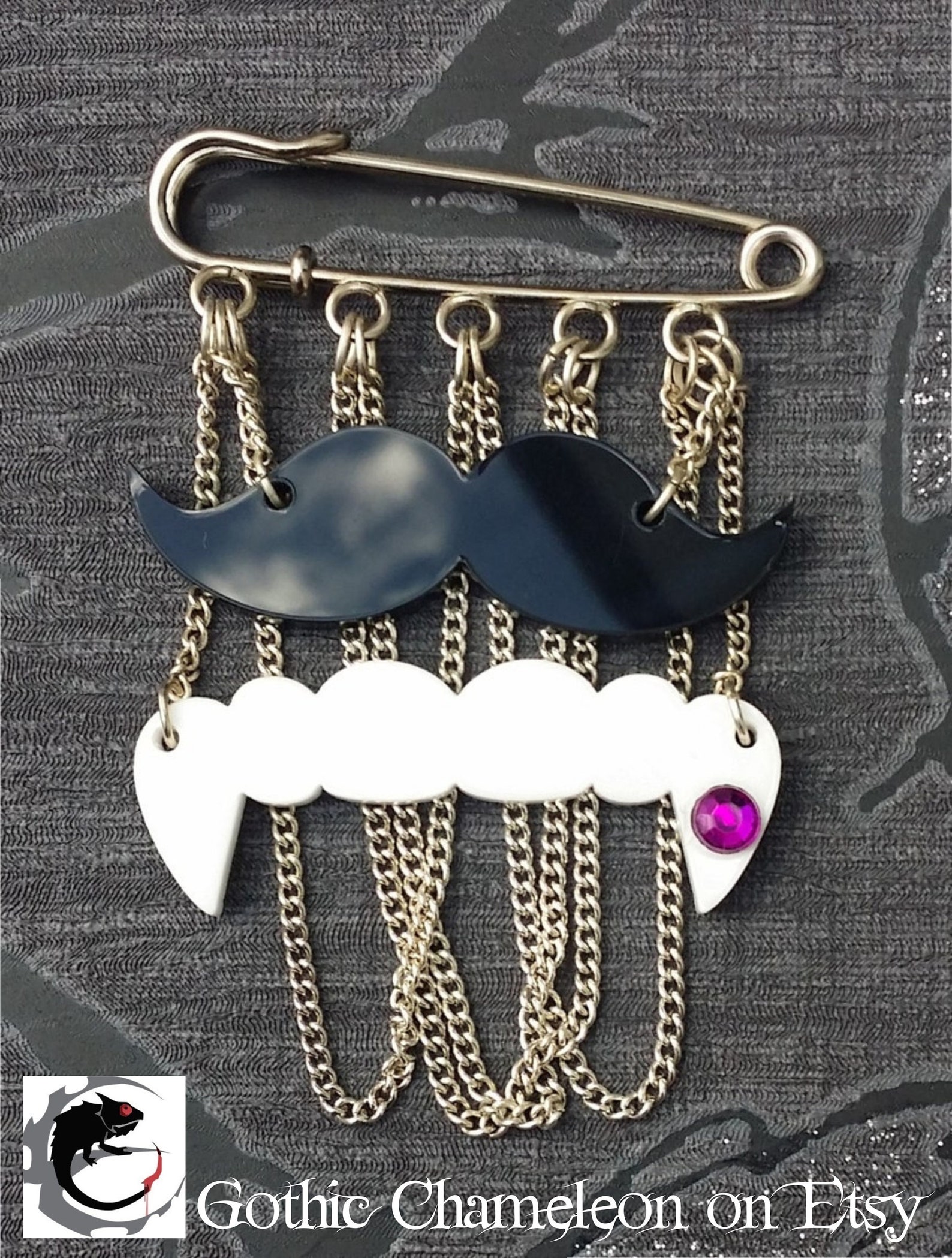 Vampire Teeth & A Black Moustache Acrylic Brooch Pin Badge | Etsy