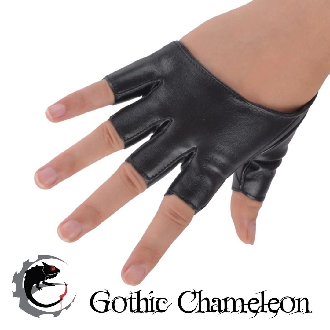 Black or Red Mod Gloves Fingerless Half Palm Mitts PU Leather Gothic ...