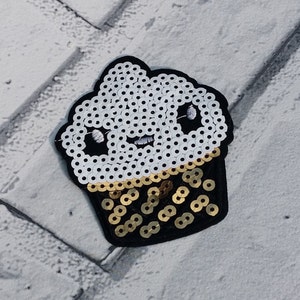 Cute & Creepy Cupcake Sequin Embroidered Patch Applique Very Gothic Emo ...