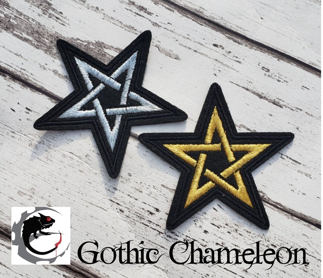 Gold or Silver on Black Pentagram Embroidered Patch Applique Very ...