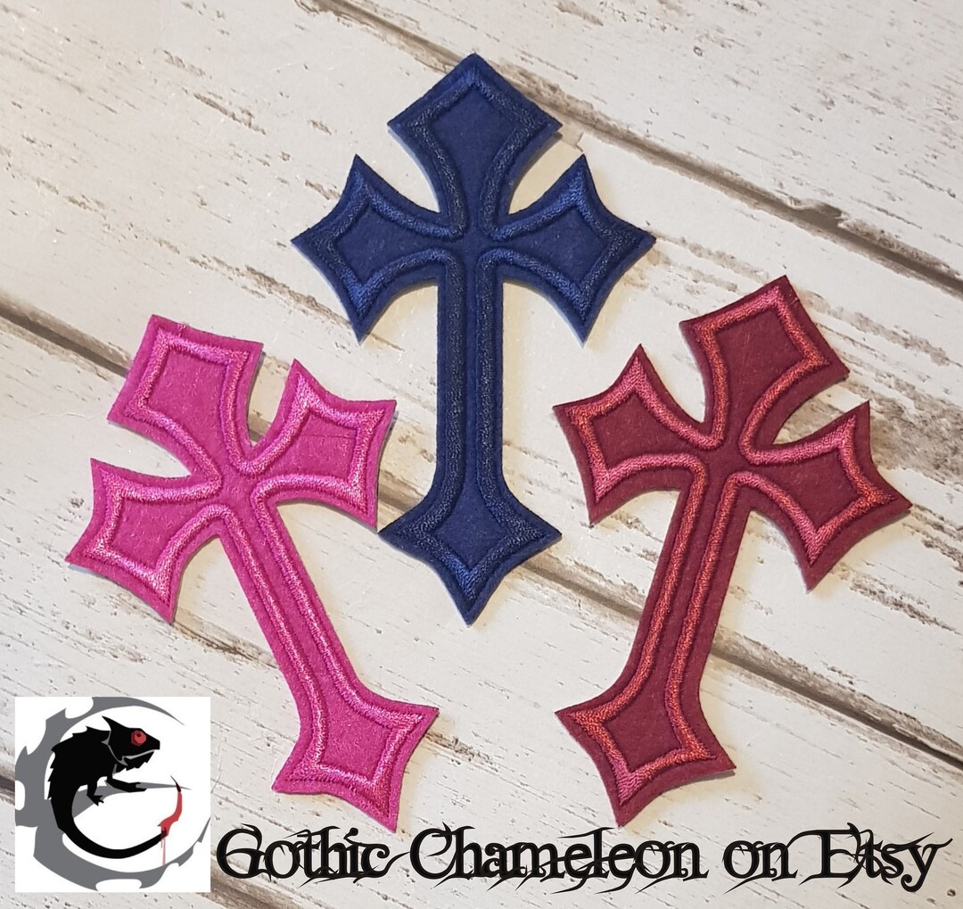 Dark Pink Blue or Red Crucifix Cross Embroidered Patch Applique Very ...