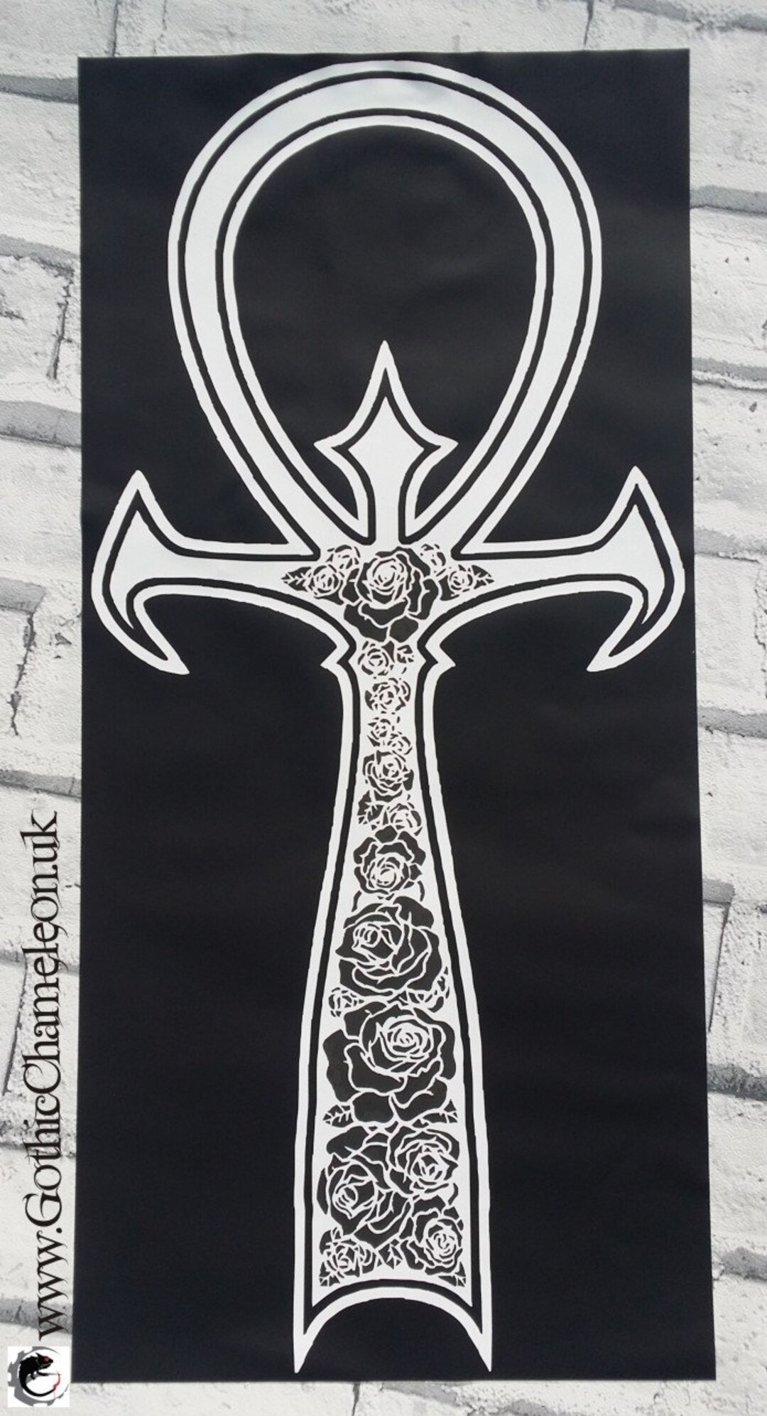 Very Large Black & White Ankh Transfer Patch With Rose Pattern - Etsy
