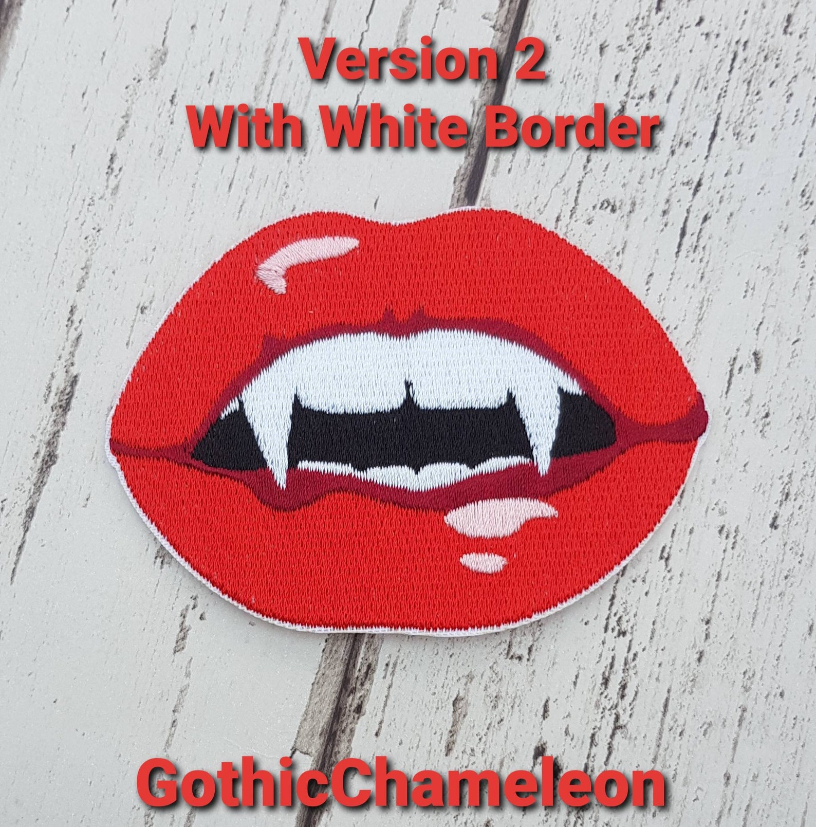 Red Lips & Vampire Teeth Embroidered Patch Applique Very - Etsy