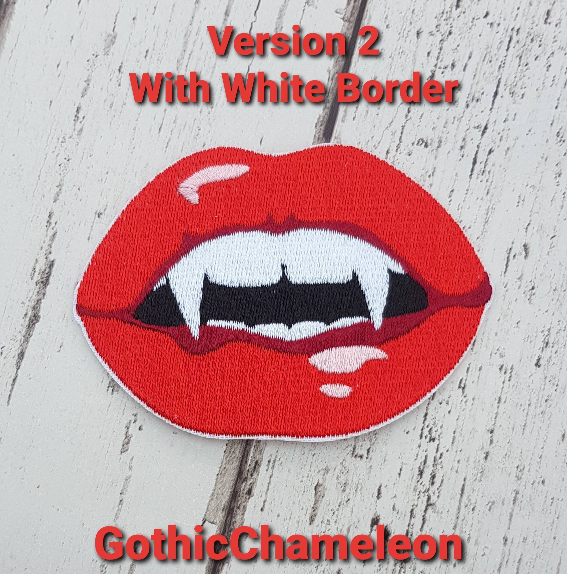 Red Lips & Vampire Teeth Embroidered Patch Applique Very | Etsy