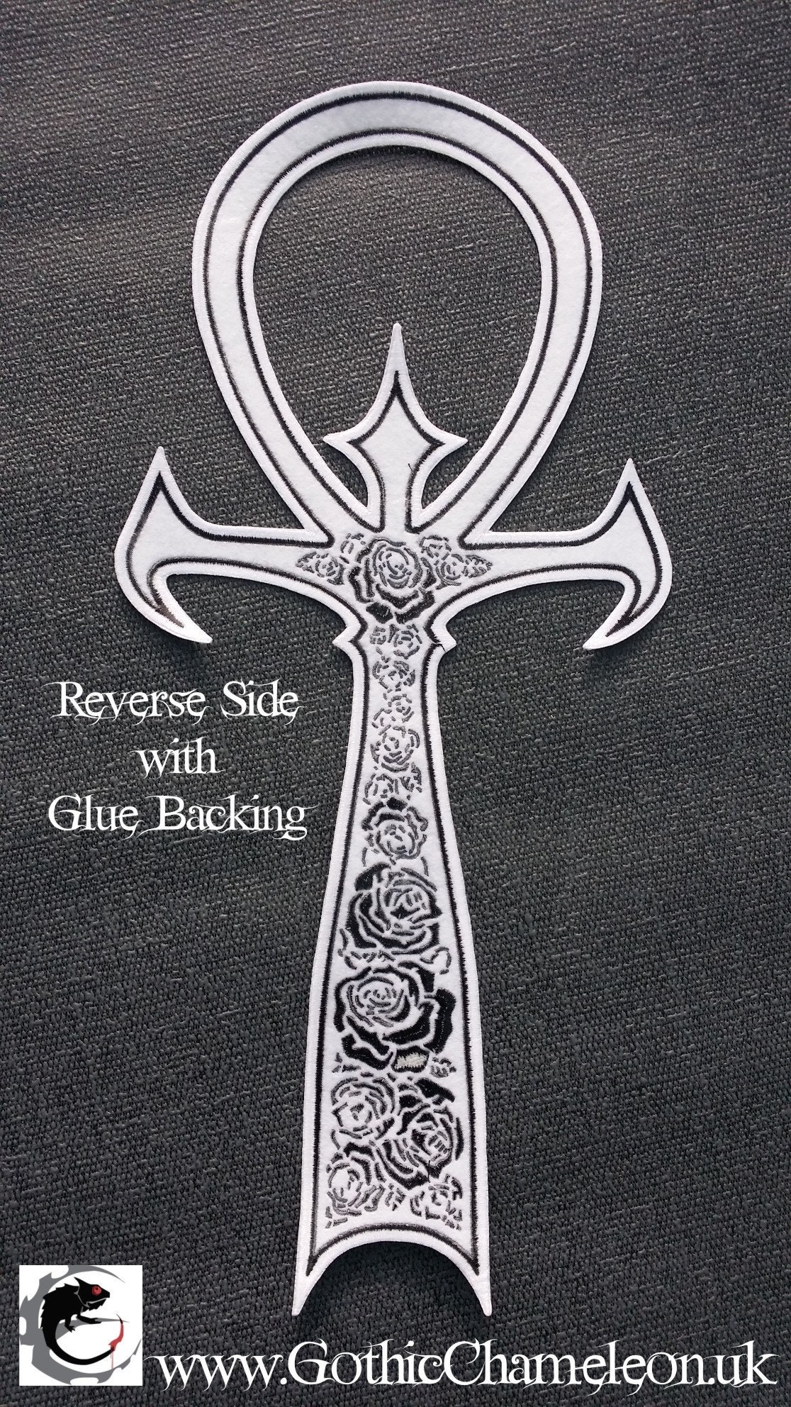 Very Large Black & White Ankh Embroidered Patch with Rose | Etsy