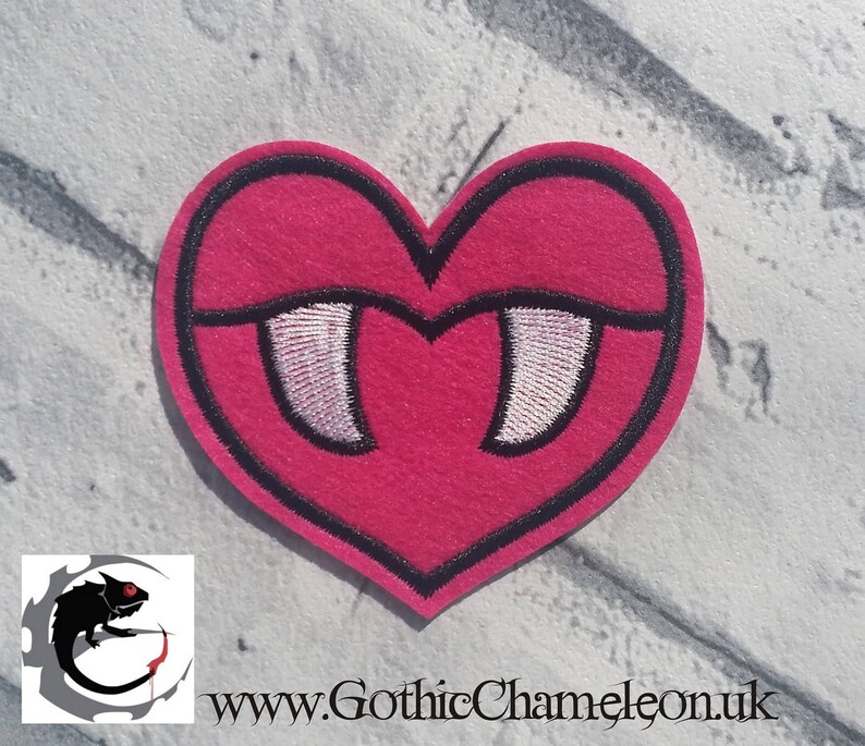Pink Heart Lips & Vampire Teeth Embroidered Patch Applique - Etsy UK