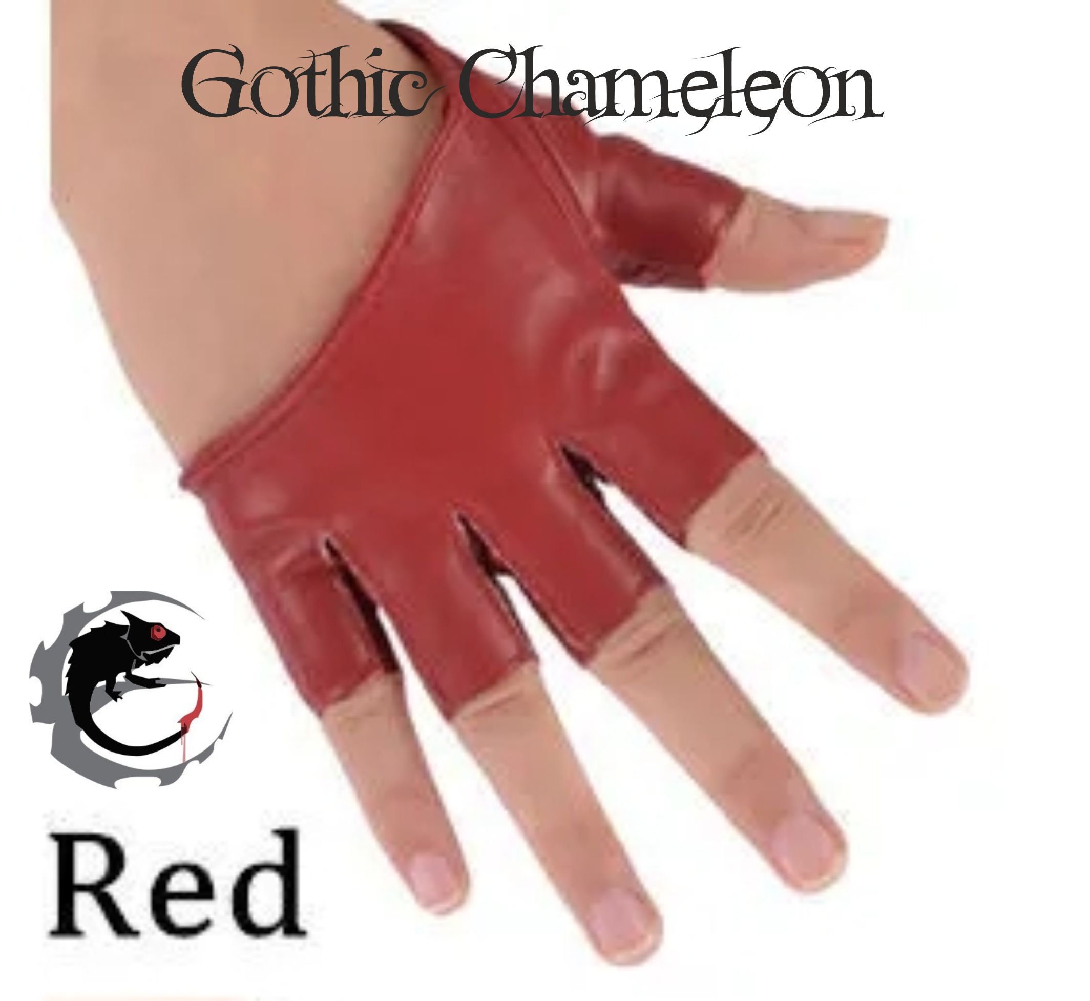 Black or Red Mod Gloves Fingerless Half Palm Mitts PU Leather Gothic ...