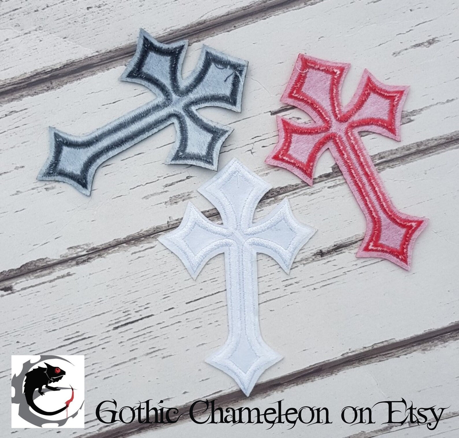 Black White or Red Crucifix Cross Embroidered Patch Applique | Etsy