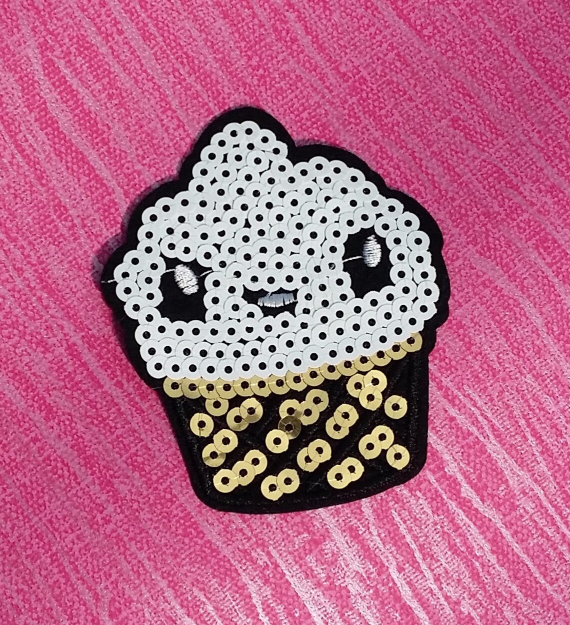 Cute & Creepy Cupcake Sequin Embroidered Patch Applique Very Gothic Emo ...