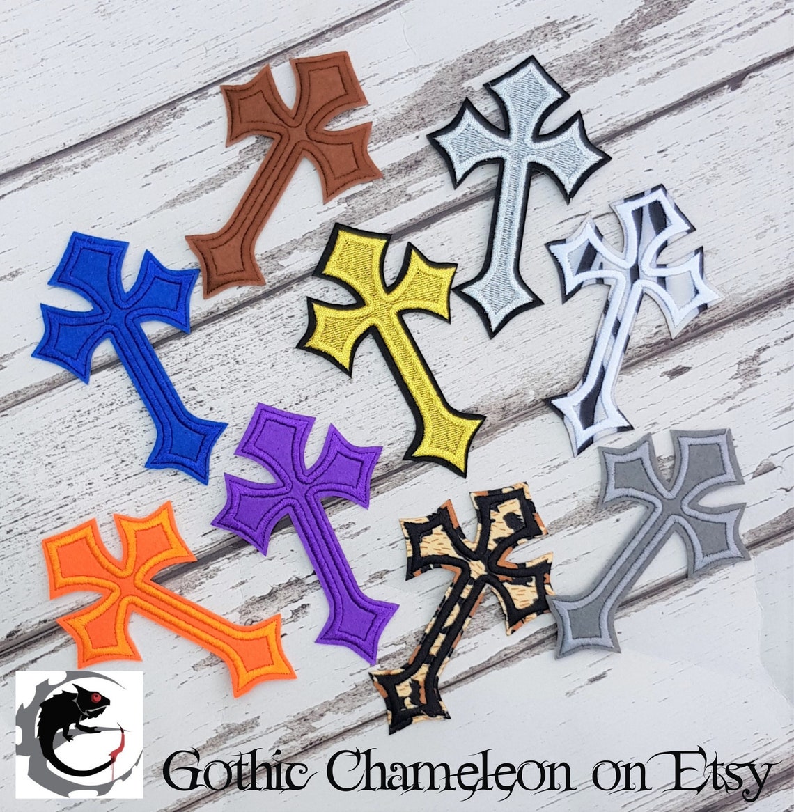 Bright Yellow Orange or Green Crucifix Cross Embroidered Patch | Etsy