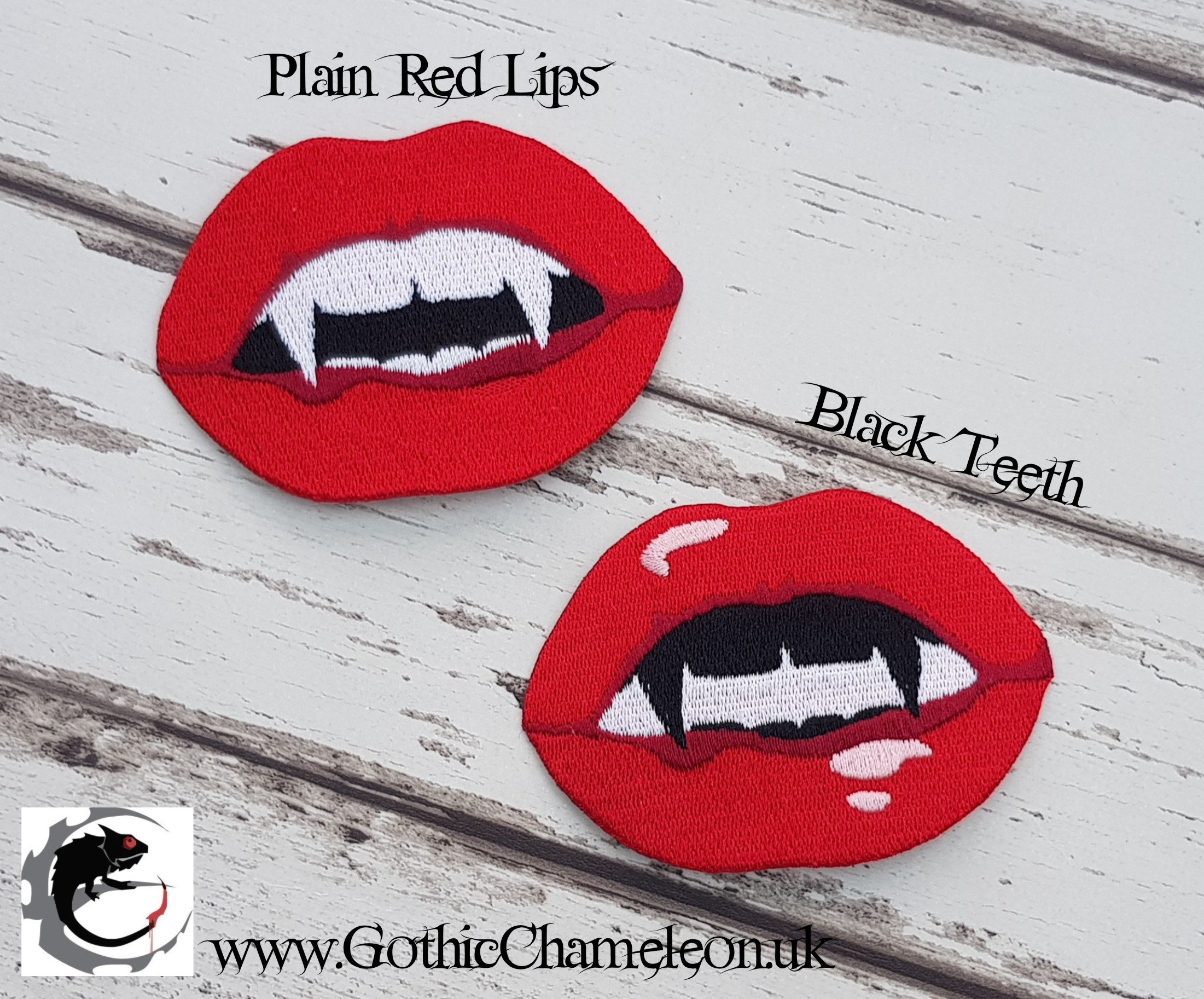 Red Lips & Vampire Teeth Embroidered Patch Applique Very | Etsy