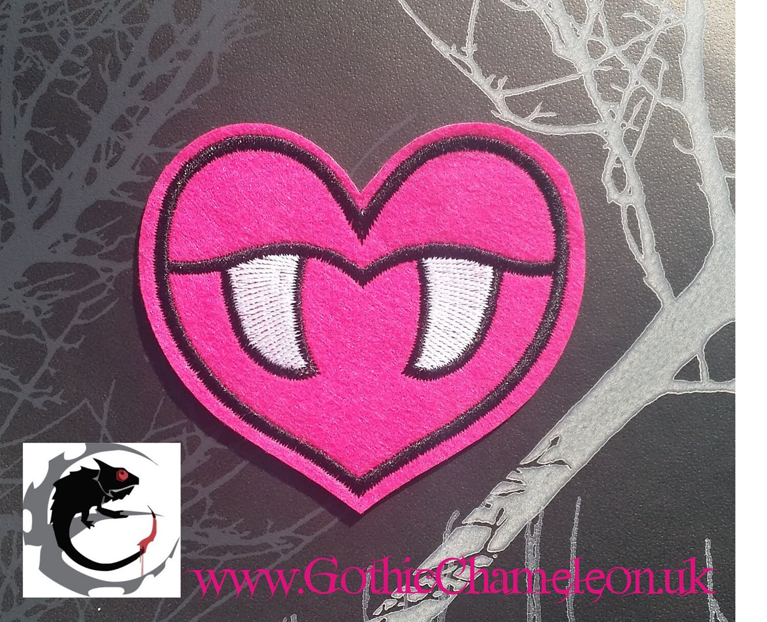 Pink Heart Lips & Vampire Teeth Embroidered Patch Applique - Etsy UK