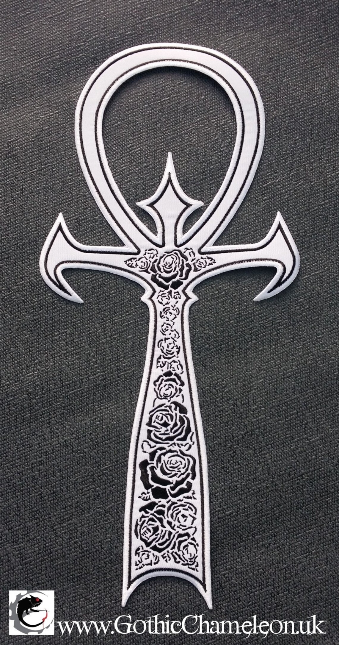 Very Large Black & White Ankh Embroidered Patch with Rose | Etsy