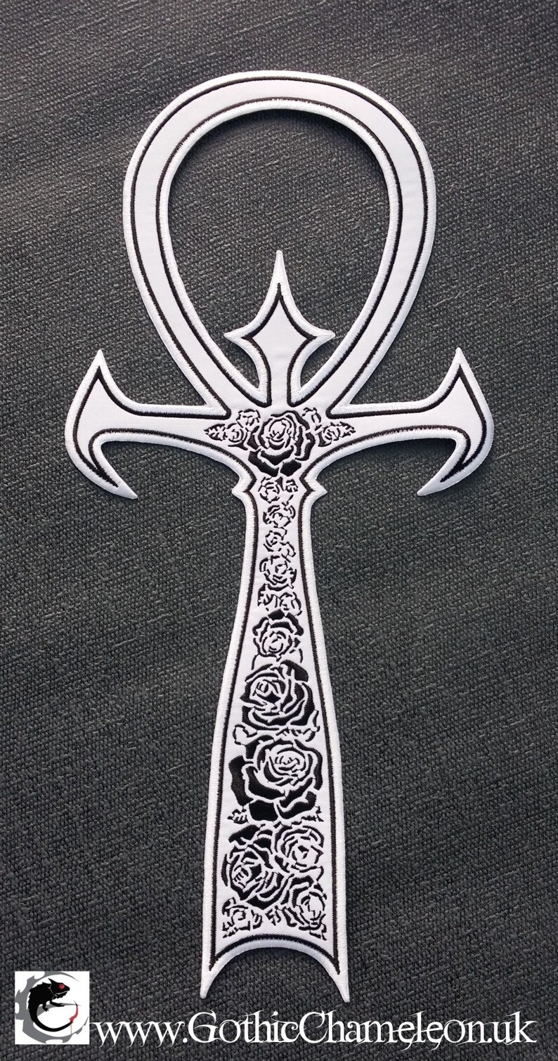 Very Large Black & White Ankh Embroidered Patch With Rose - Etsy