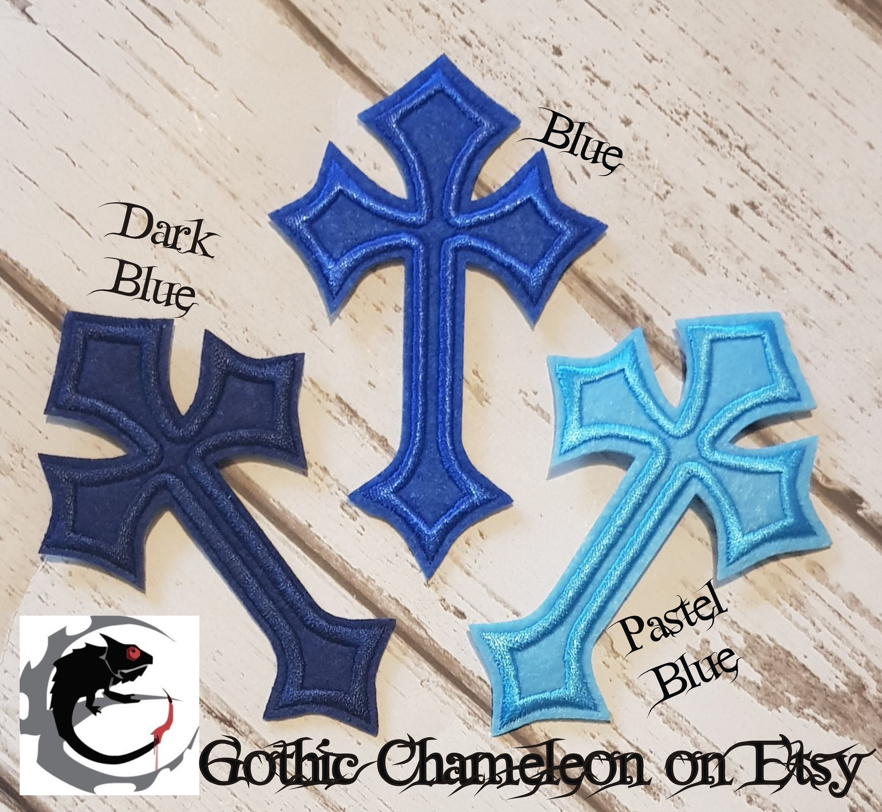 Blue Pink or Purple Crucifix Cross Embroidered Patch Applique Very ...