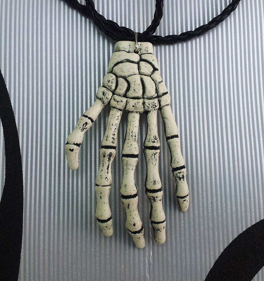 Handmade Large Skeletal Hand Pendant on a Leather Cord Necklace Gothic ...