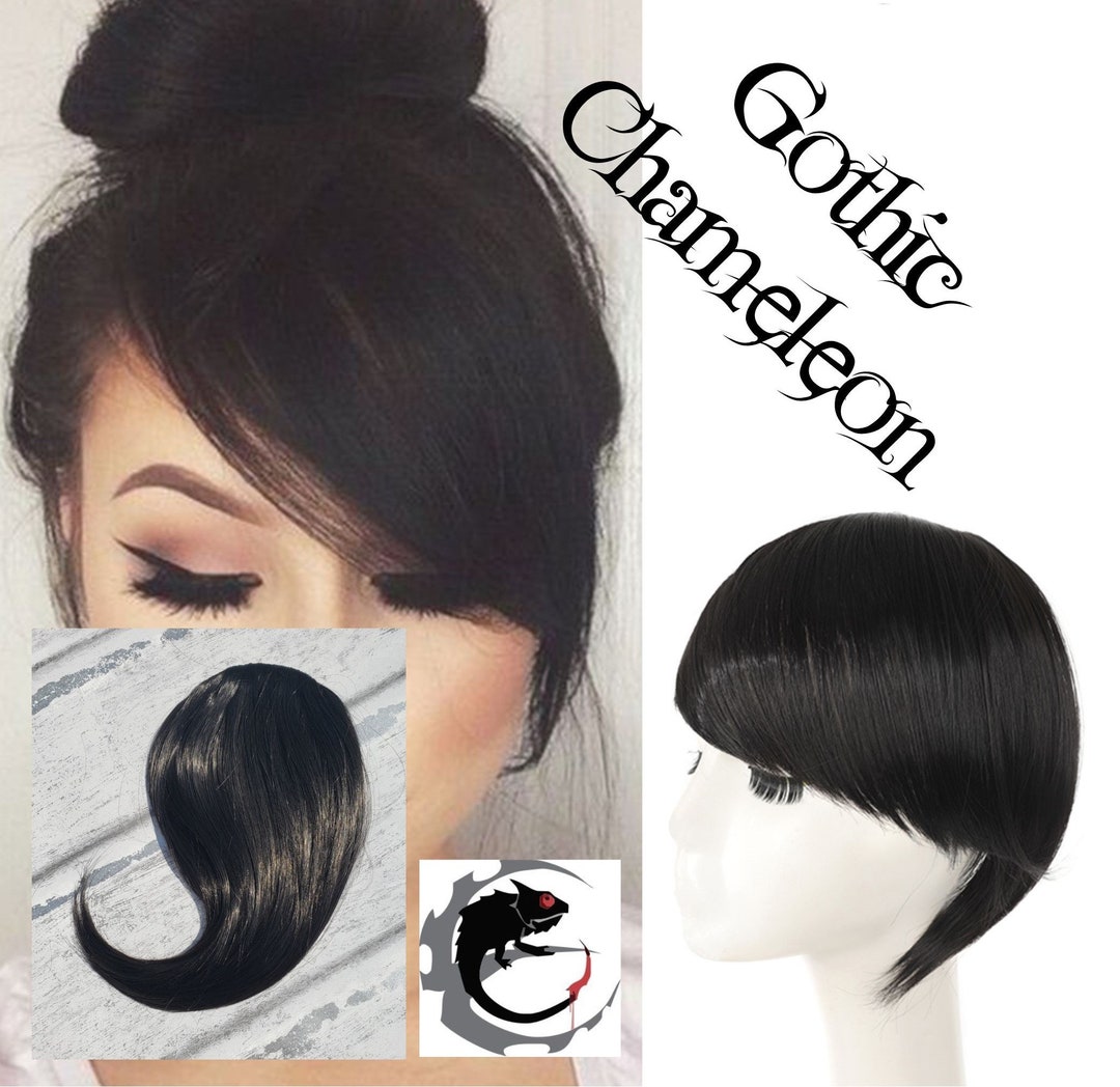 Black Fringe Side Bang Clip in Hair Extension 25cm Long Ready to Ship ...