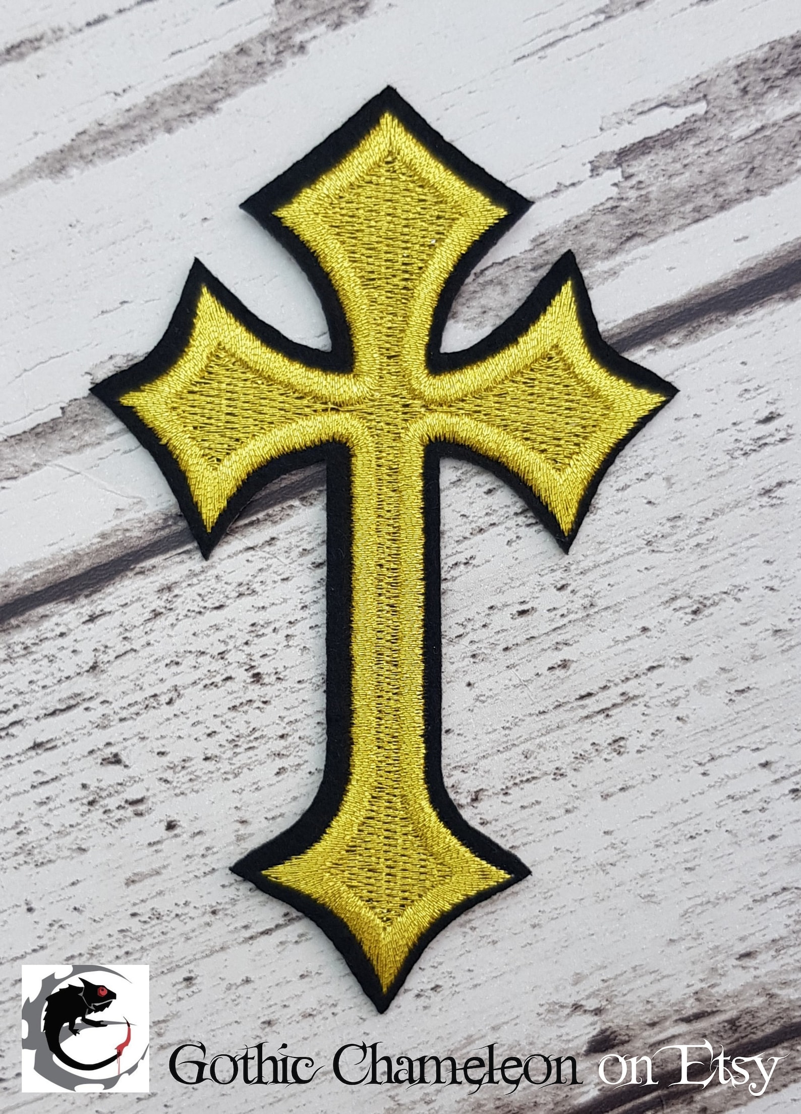 Gold or Silver Crucifix Cross Embroidered Patch Applique Very Gothic ...