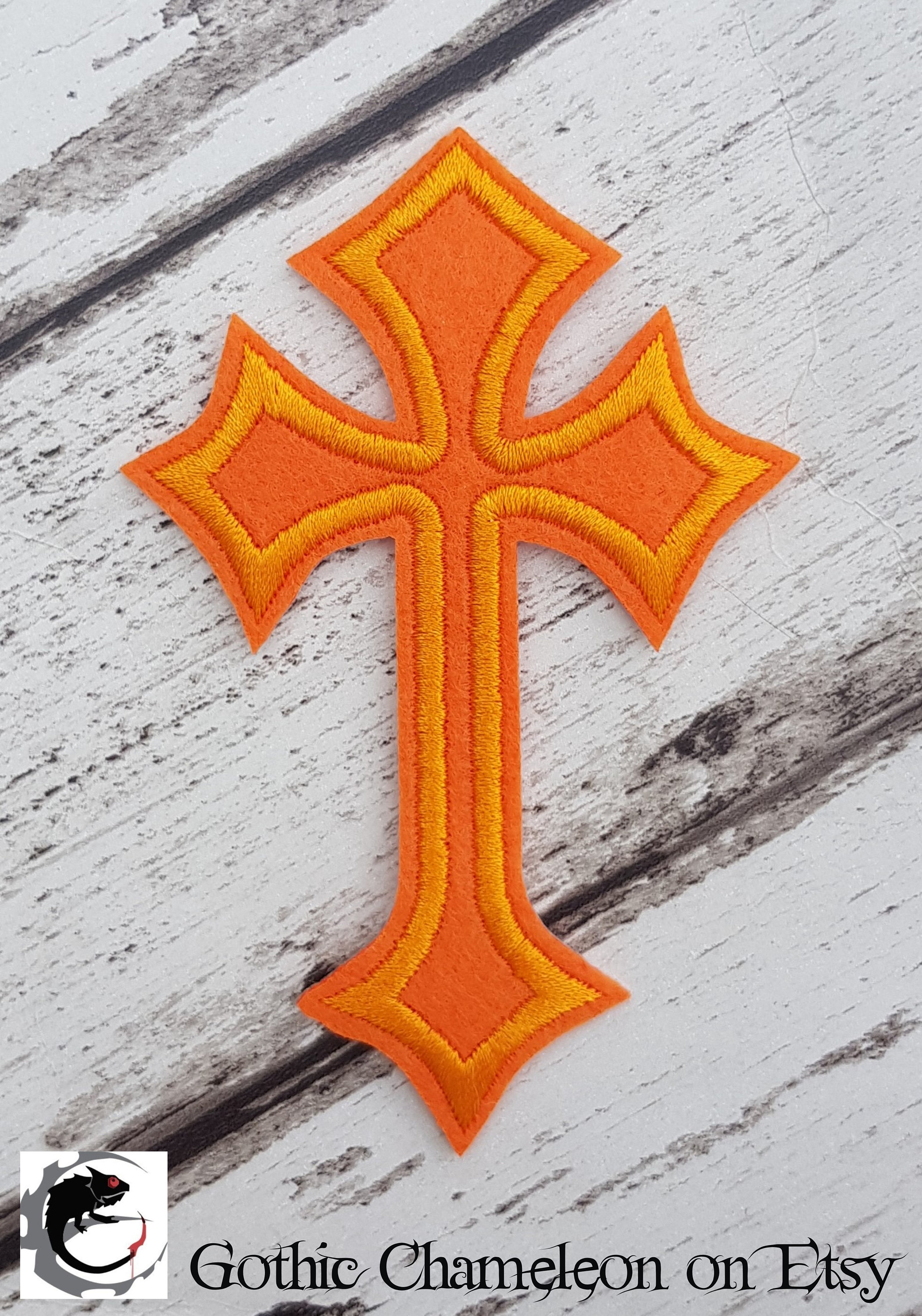 Bright Yellow Orange or Green Crucifix Cross Embroidered Patch | Etsy