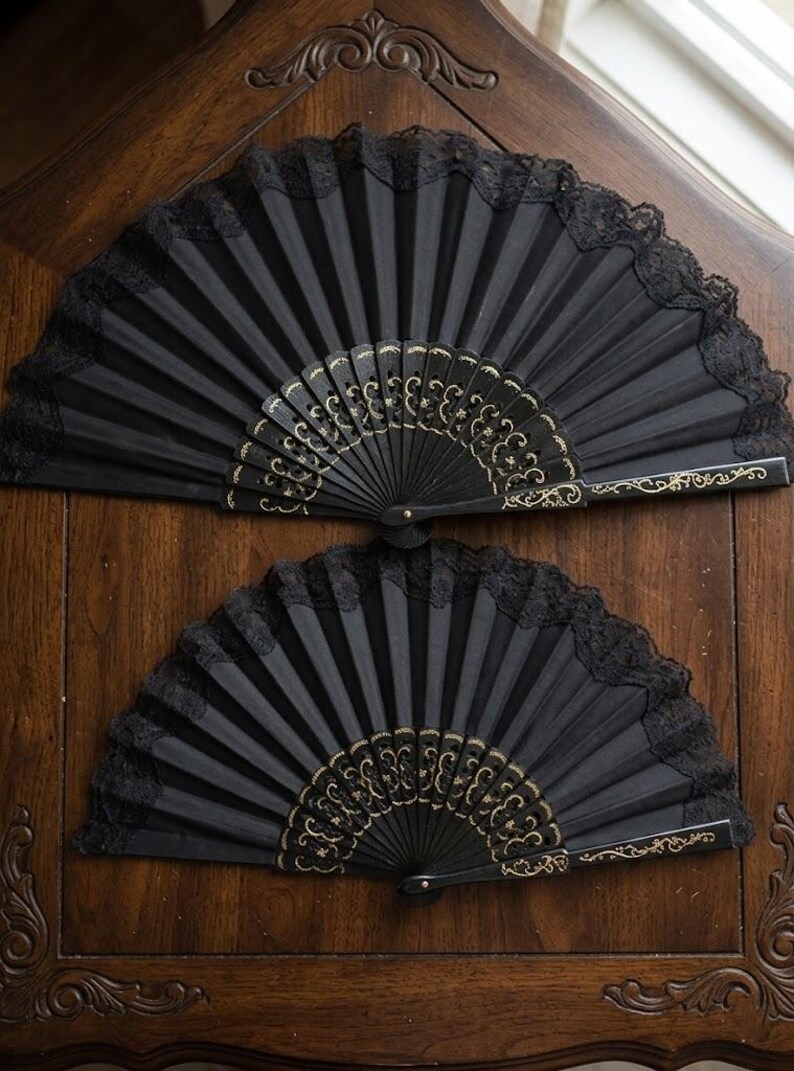 Custom Red Folding Fan With Black Lace Trim Vintage Handheld Fan for ...