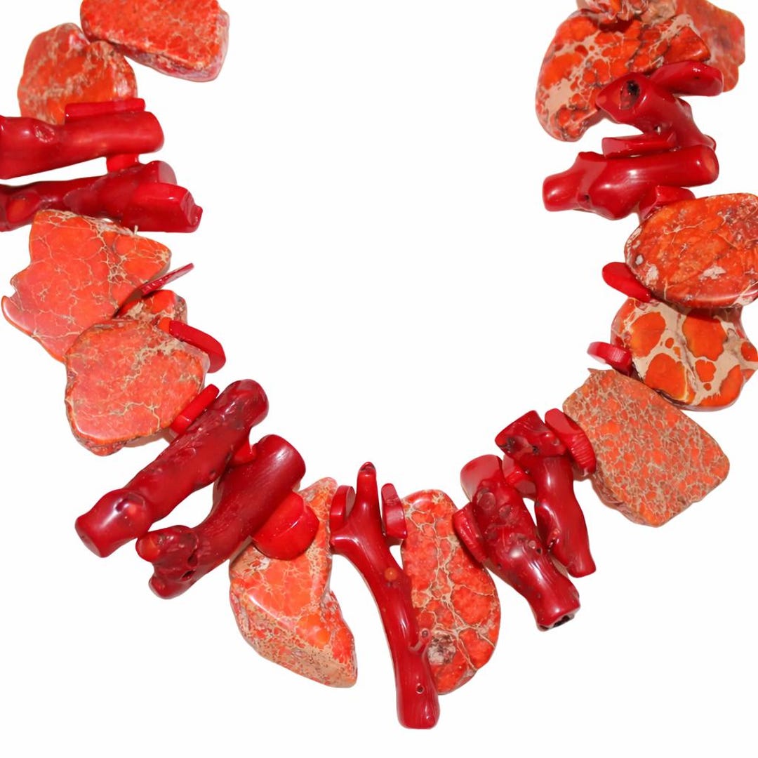 Vintage Red Coral-style Branch & Stone Statement Necklace, Bold ...