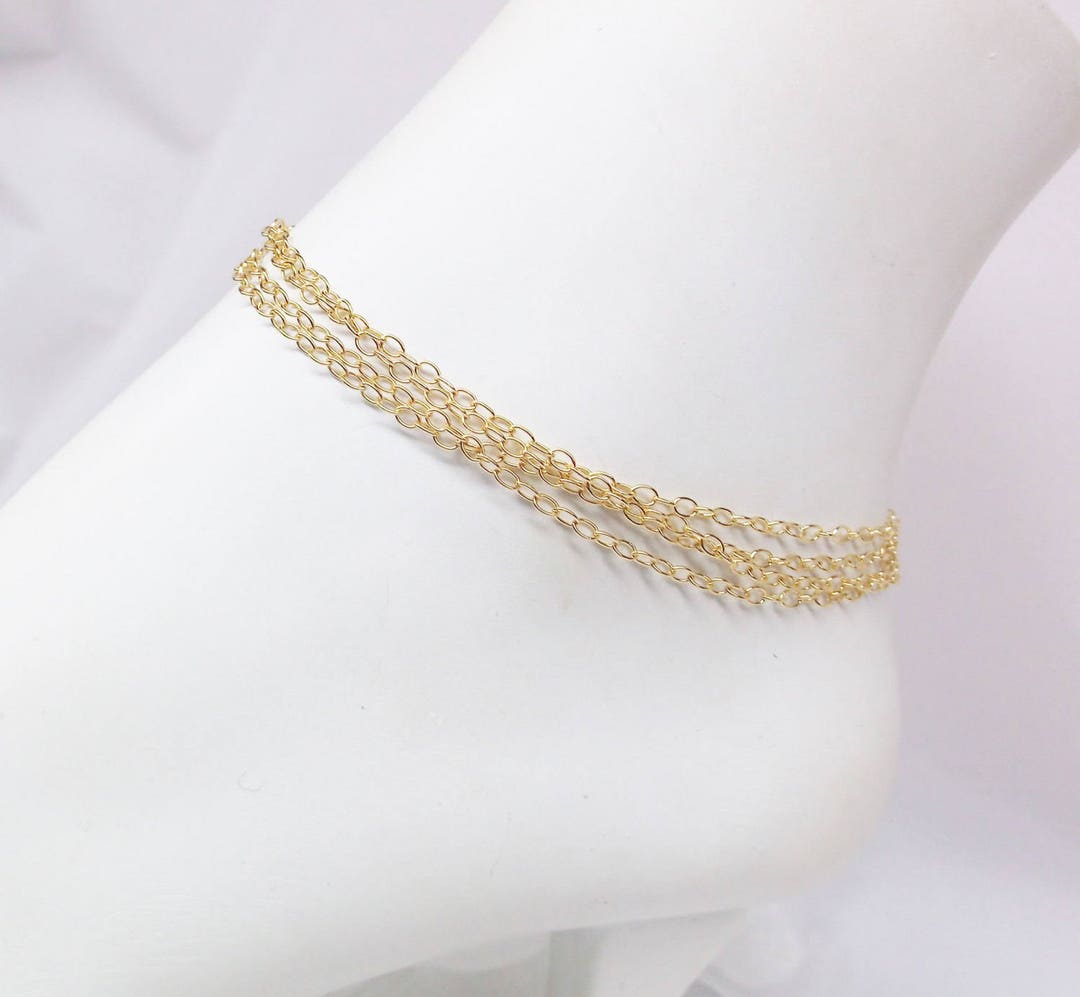 14k Gold Chain Multi Strand Anklet Layered Ankle Bracelet 14k Gold ...