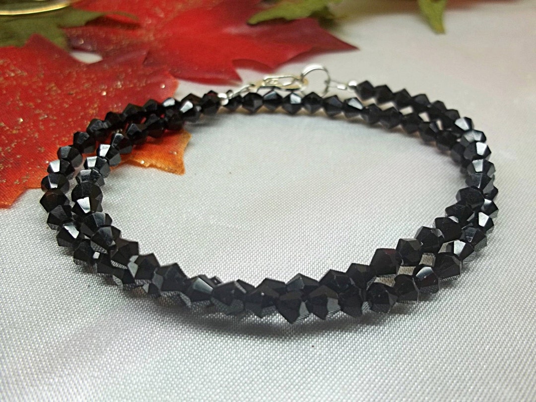 Jet Black Crystal Anklet Double Anklet Crystal Anklet Women's Black ...