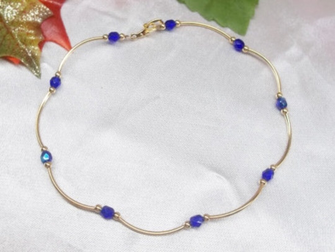 Dark Blue Sapphire Anklet 14k Gold Anklet Saphire Anklet Dark Blue ...