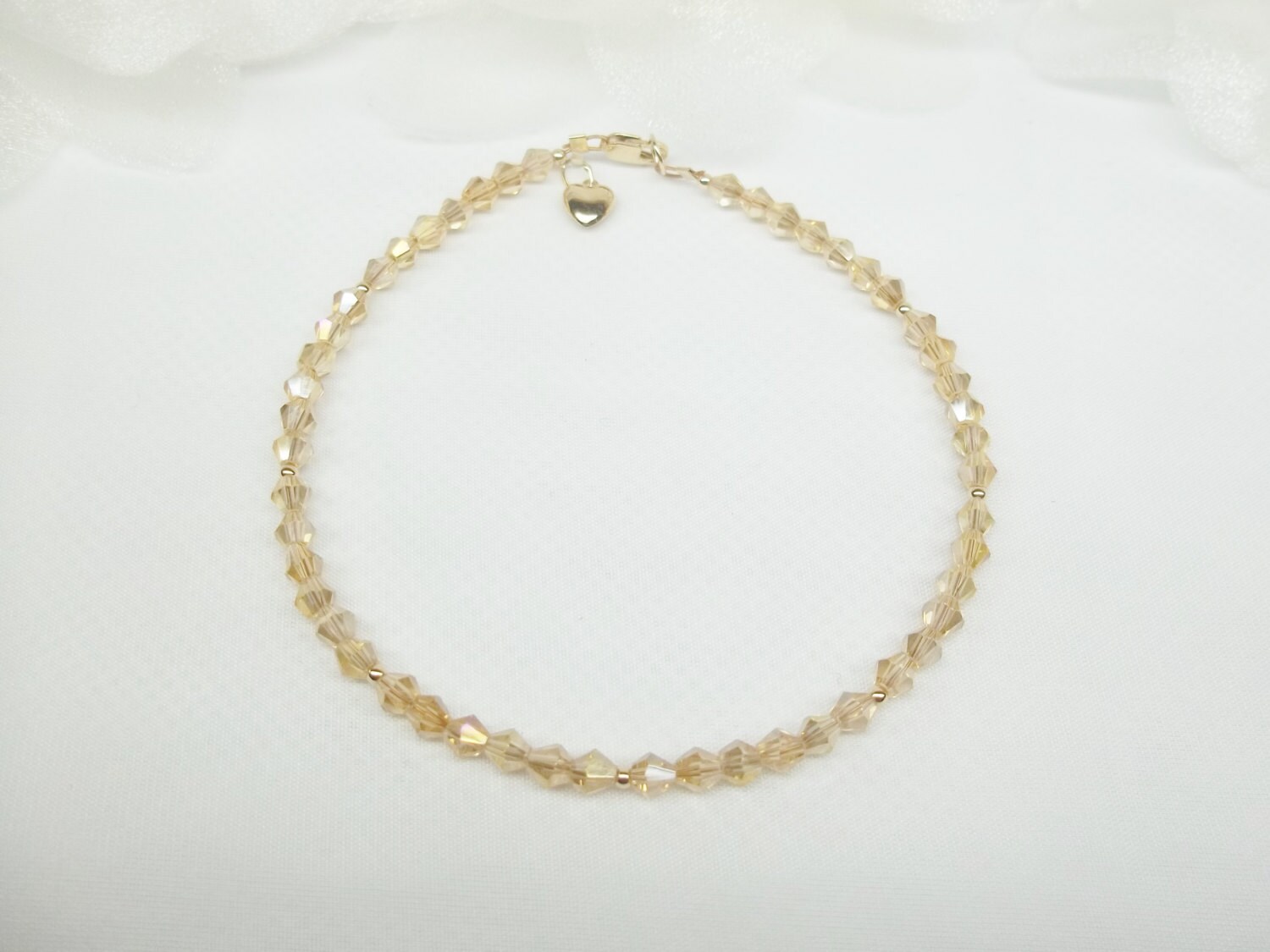 Crystal Anklet Solid 14kt Gold Anklet Gold Heart Anklet AB Crystal ...
