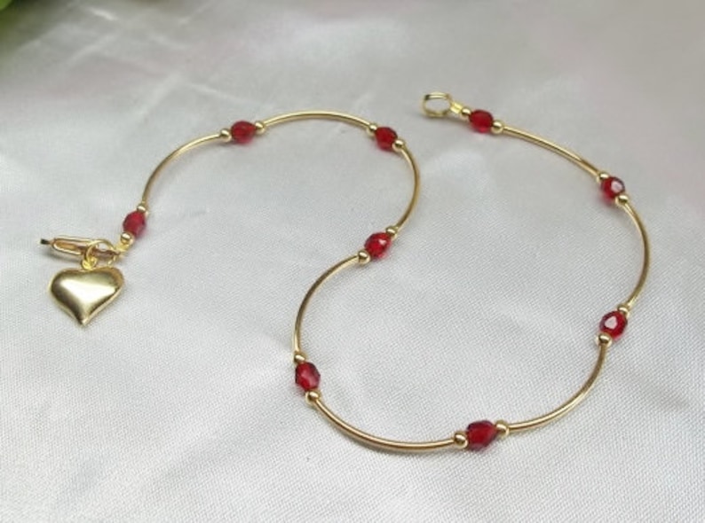 14k Gold Ruby Anklet Red Crystal Ruby Red Crystal Ankle - Etsy
