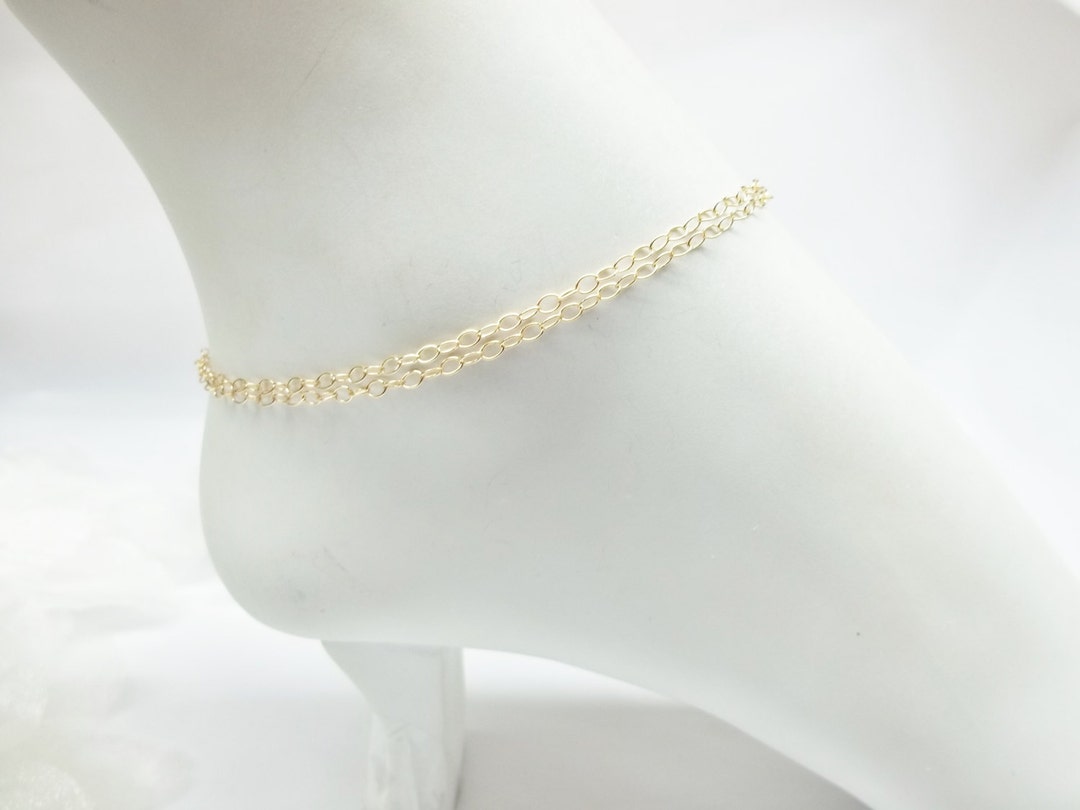 14k Gold Chain Anklet 14k Gold Double Chain Anklet 14k Gold Chain Ankle ...