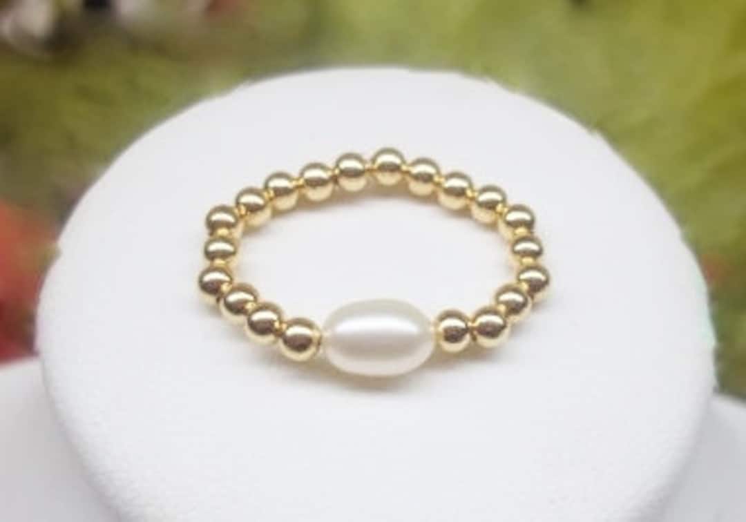 Solid 14kt Gold Toe Ring White Pearl Toe Ring Stretchy Big Toe Ring ...
